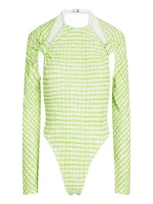 Jacquemus Nodi Cutout Knotted Gingham Jersey Bodysuit - Light Green