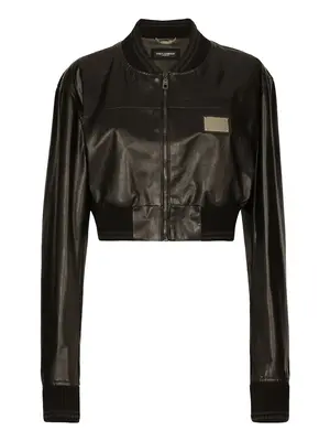 DOLCE & GABBANA Dolce & Gabbana Logo-Plaque Cropped Leather Jacket