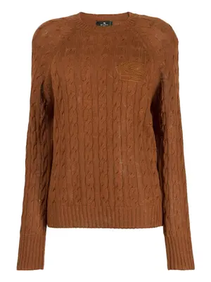 Etro Logo-embroidered Cable-knit Jumper - Brown