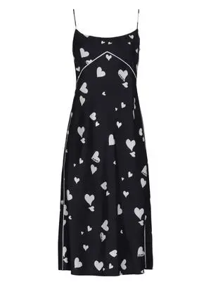 Marni Heart Print Silk Slip Dress - Black