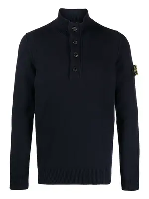 Stone Island Compass Patch Buttoned-up Jumper - Blue