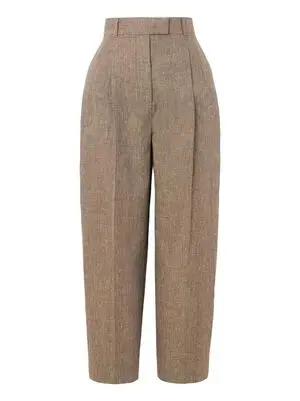 Loro Piana Wybie Cropped Pleated Linen-blend Wide-leg Pants - Brown