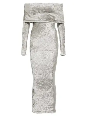 Alaïa Off-shoulder Velvet Midi Dress - Silver