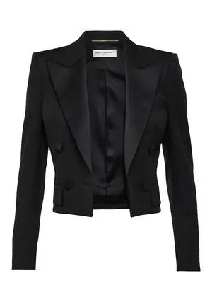 Saint Laurent Cropped Wool Tuxedo Jacket - Black