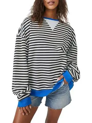 Free People Oversized Striped Sweatshirt - Black Combo