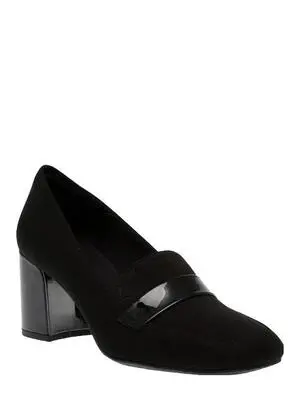 Anne Klein Telepathy Block Heel Pumps - Black Stretch