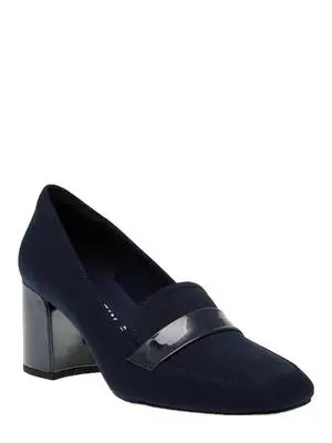 Anne Klein Telepathy Block Heel Pumps - Navy Stretch
