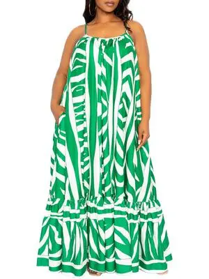 BUXOM COUTURE Animal Print Maxi Dress - Green
