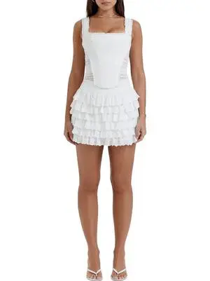 House Of Cb Fifi Ruffle Eyelet Miniskirt - White