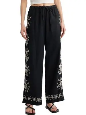 Rails Rails Emmie Drawstring Wide Leg Linen Pants Sun Embroidery