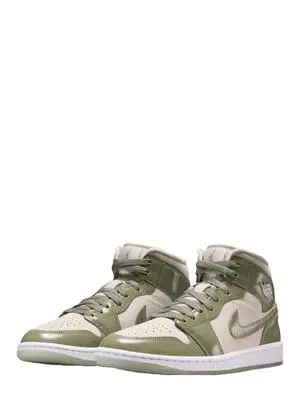 JORDAN Jordan Air 1 Mid Basketball Sneakers Sea Glass/ Oil Green/ Silver