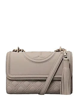 Tory Burch Fleming Small Quilted Leather Convertible Shoulder Bag Matte Gray Heron