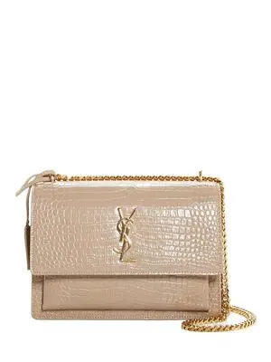 Saint Laurent Sunset Medium Shoulder Bag Beige Croc/gold