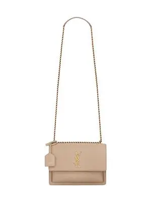Saint Laurent Sunset Medium Shoulder Bag Dark Beige Smooth Leather/gold
