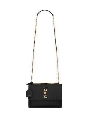 Saint Laurent Sunset Medium Shoulder Bag Noir Coated-bark Leather/gold