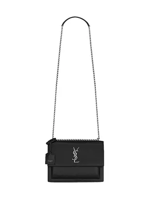 Saint Laurent Sunset Medium Shoulder Bag Noir Coated-bark Leather/silver