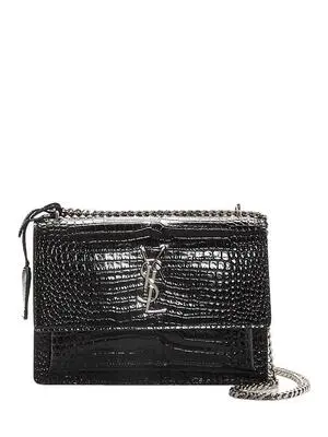 Saint Laurent Sunset Shoulder Bag - Noir Croc/sliver