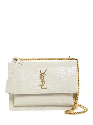 Saint Laurent Sunset Shoulder Bag - White Croc/gold