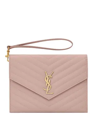 Saint Laurent Cassandre Matelasse Flap Pouch Pale Pink