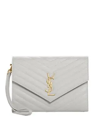 Saint Laurent Cassandre Matelasse Flap Pouch White Grain Leather/gold