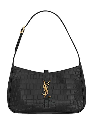 Saint Laurent Le 5 A 7 Hobo Shoulder Bag Noir Croc