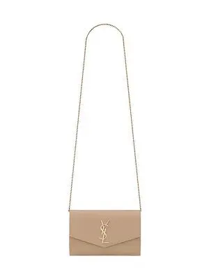 Saint Laurent Uptown Chain Wallet - Beige Grain De Poudre Leather/gold