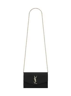 Saint Laurent Uptown Chain Wallet - Black Grain De Poudre Leather/gold
