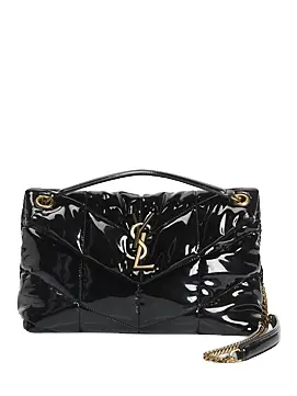 Saint Laurent Puffer Small Shoulder Bag Black Patent/light Bronze