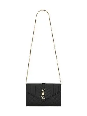 Saint Laurent Cassandre Chain Shoulder Bag - Black Grain Leather/gold