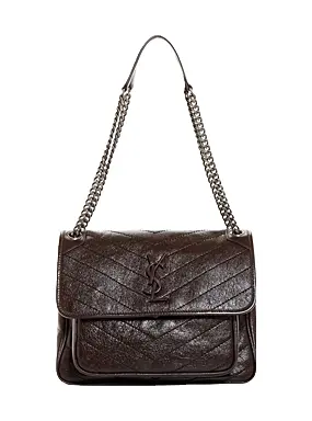 Saint Laurent Niki Medium Shoulder Bag Chocolate/silver