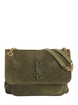Saint Laurent Niki Medium Shoulder Bag Loden Green Suede