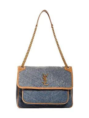 Saint Laurent Niki Medium Shoulder Bag Rodeo Blue Denim/cinnamon