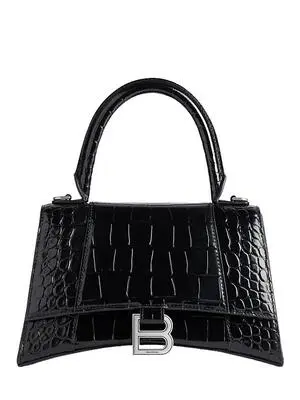 Balenciaga Hourglass Crocodile Embossed Handbag - Black