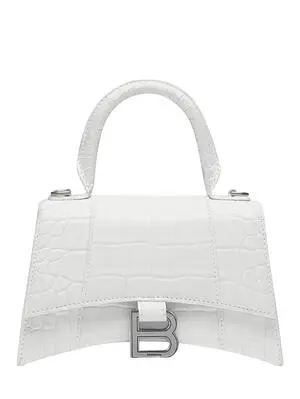 Balenciaga Hourglass Xs Top Handle Bag - White Croc/silver
