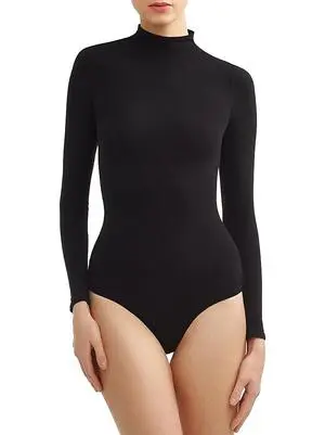 Commando Ballet Mockneck Long Sleeve Thong Bodysuit - Black