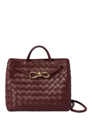 Bottega Veneta Andiamo Intrecciato Leather Top Handle Bag - Barolo/gold