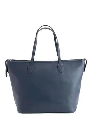 ROYCE NEW YORK Pebble Grain Leather Wide Tote - Navy Blue