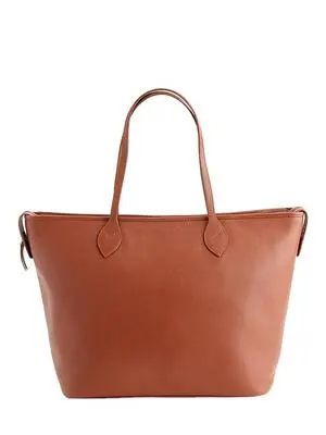ROYCE NEW YORK Pebble Grain Leather Wide Tote - Tan