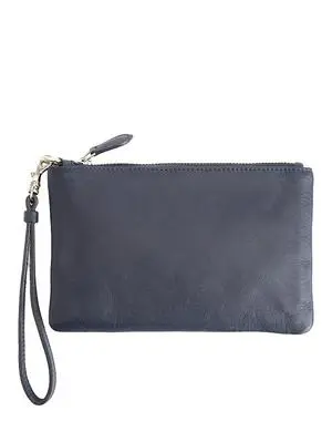 ROYCE NEW YORK Leather Wristlet - Navy Blue