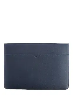 ROYCE NEW YORK Pebble Grain Leather Laptop Sleeve - Navy Blue