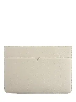 ROYCE NEW YORK Pebble Grain Leather Laptop Sleeve - Taupe