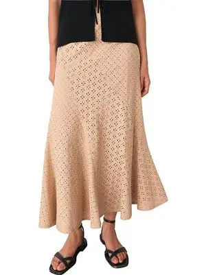 Whistles Embroidered Midi Skirt - Camel