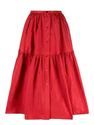 PATOU Button-up Tiered Midi Skirt - Red