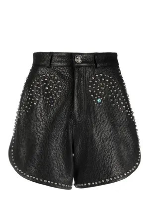 Philipp Plein Stud-embellished Leather Hot Pants - Black