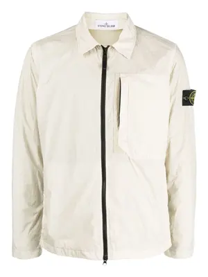 Stone Island Stone Island Lightweight Zip-Up Jacket With Compass Patch Neutrals