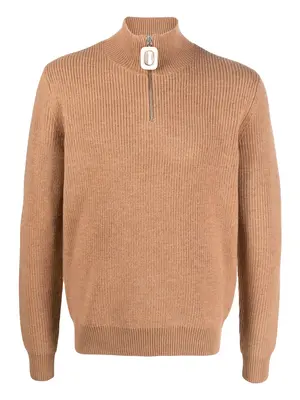 JW Anderson Puller Half-zip Ribbed Jumper - Brown