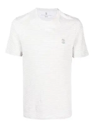 Brunello Cucinelli Cotton-linen Striped T-shirt - White