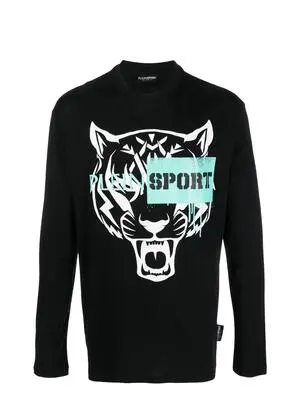 PLEIN SPORT Tiger-motif Long-sleeved T-shirt - Black