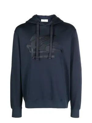 Etro Logo-embroidered Cotton Hoodie - Blue
