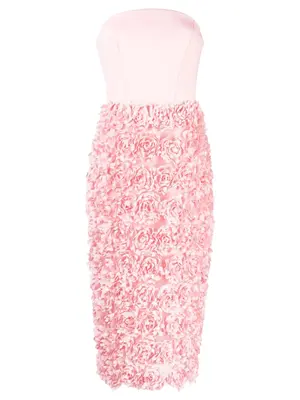 Marchesa Floral-embroidered Strapless Midi Dress - Pink